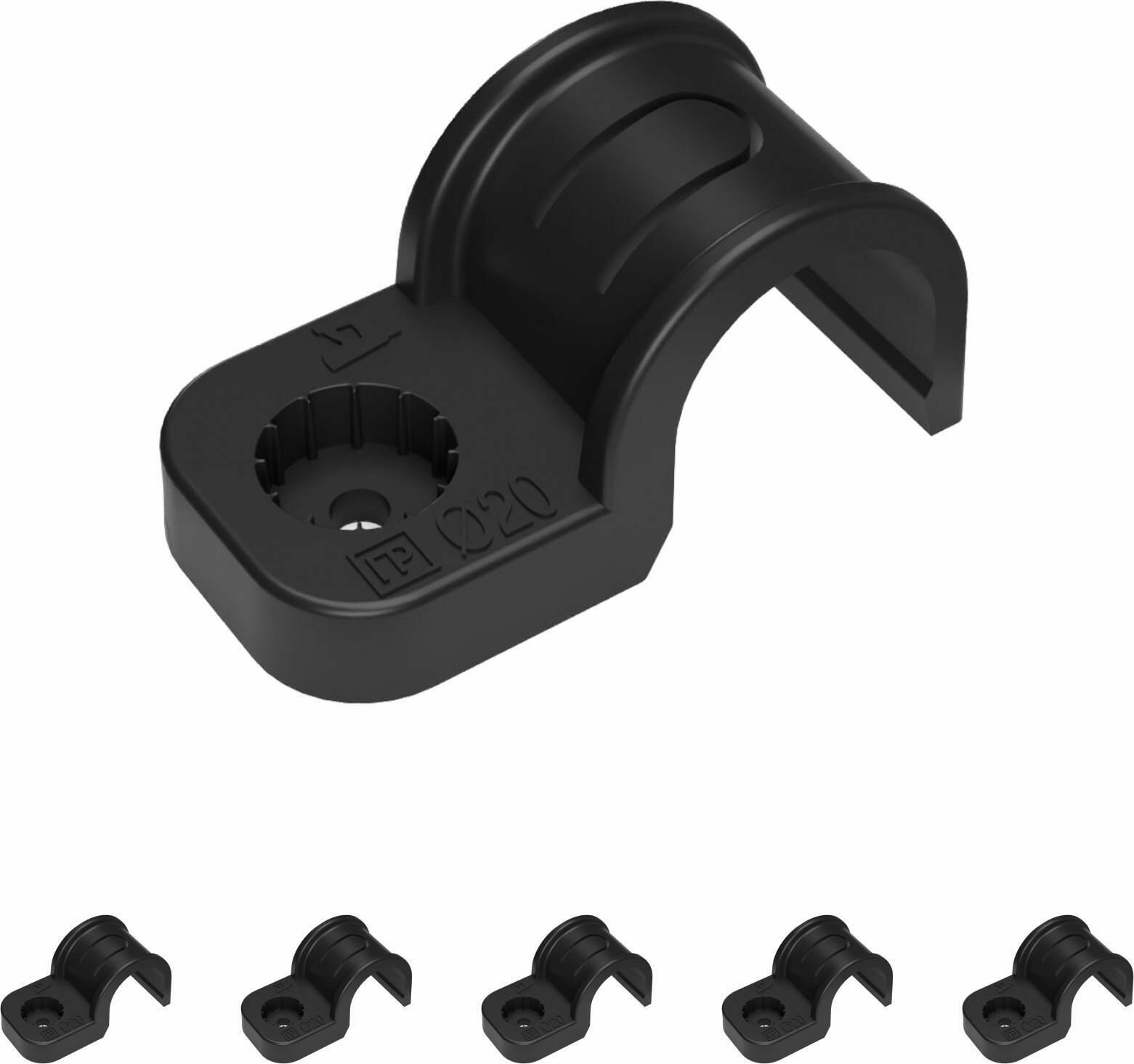 Скоба пластиковая круглая Промрукав 20мм черная (50 шт./уп) (комплект из 5 уп)