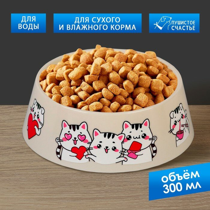 Миска пластиковая Милые котята, бежевая, 300 мл, 2 шт.