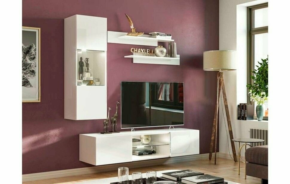 Комплект мебели для гостиной "Флорис" Композиция №7 Белый глянец