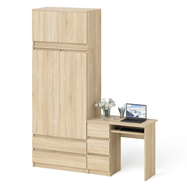 Стол компьютерный Мори МС-6 левый + Шкаф МШ900.1 + Антресоль МА900.1, цвет дуб сонома