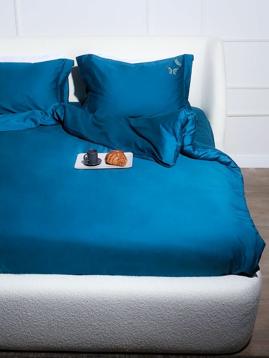 Постельное белье Евро, Сатин, Бирюзовое с кантом, Наволочки 50х70, Комплект постельного белья, премиум