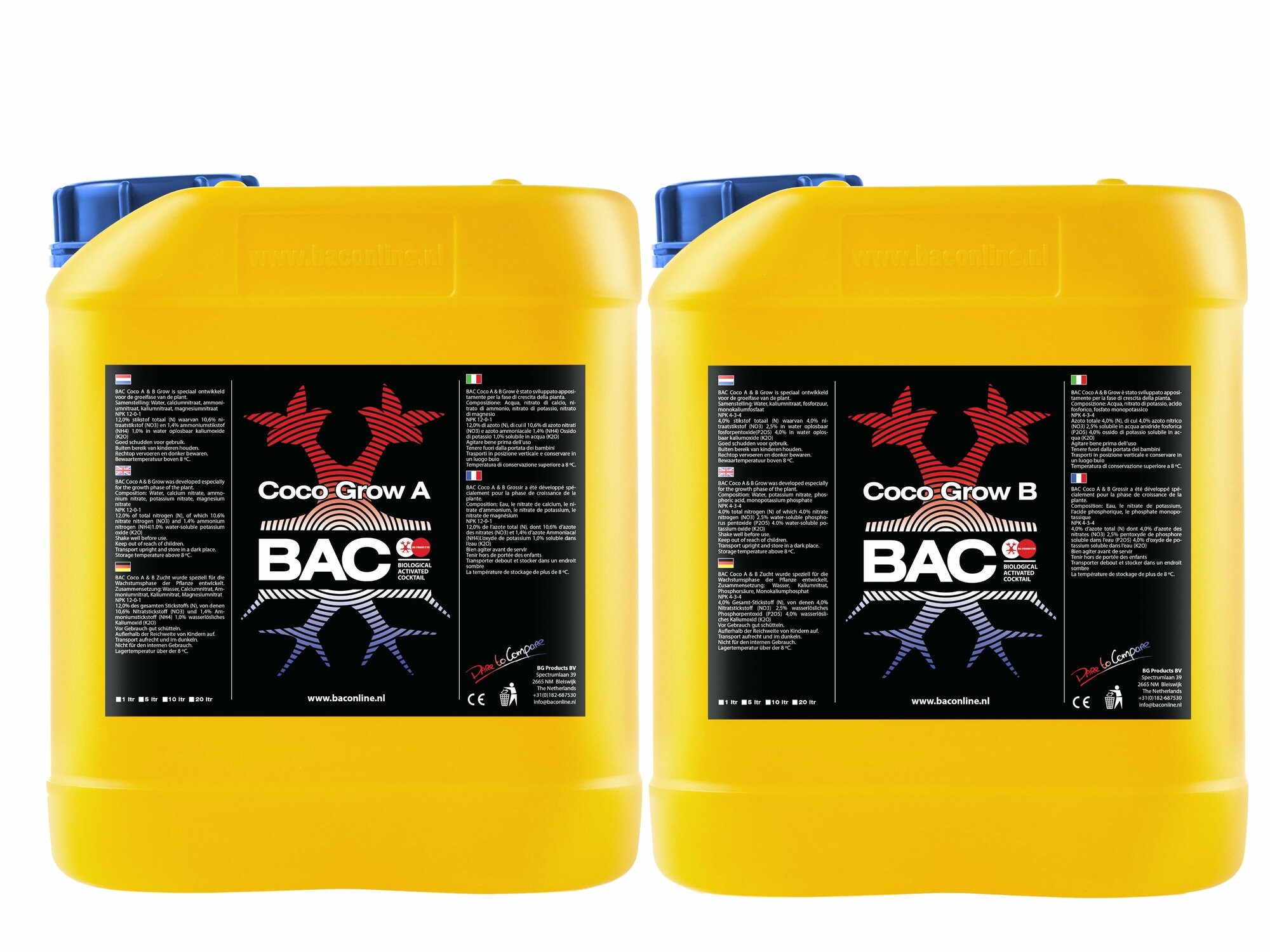 Удобрение для кокосового субстрата на период вегетации, роста растений B.A.C. Coco Grow A+B 5L