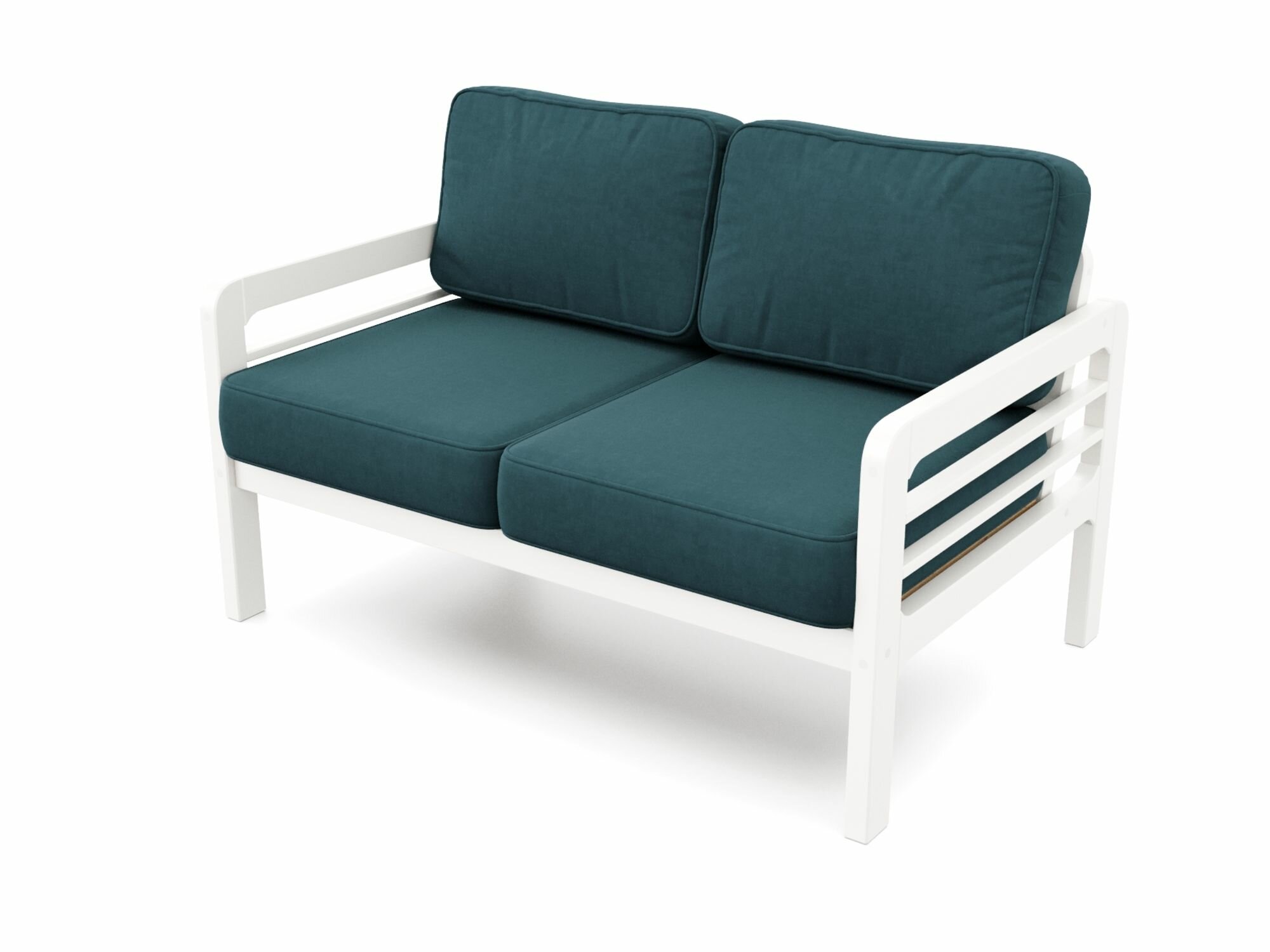 Маленький диван Arsko Бергер-М Бирюзовый-Белая эмаль, велюр двухместный, в гостиную, в прихожую, на балкон, на ножках