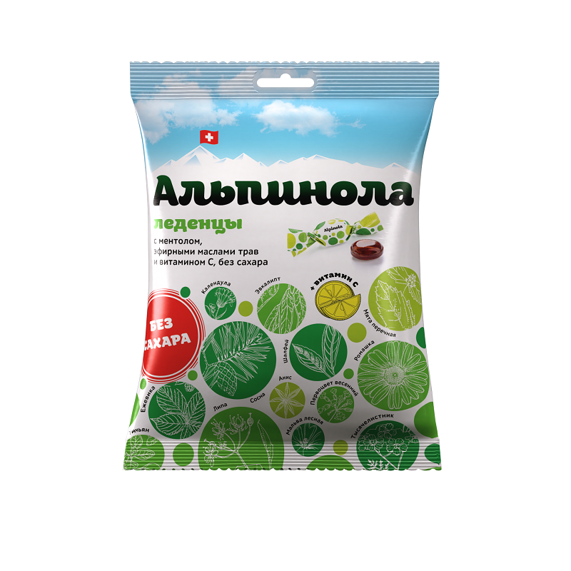 Альпинола Леденцы Б/Сахара 75Г Ментол-Эфирные Масла-Витамин С