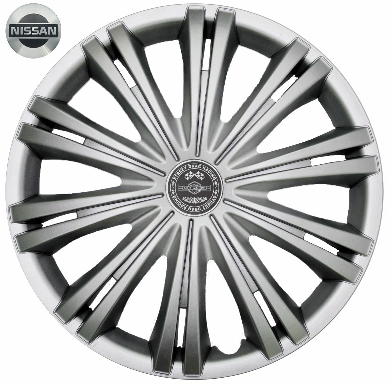 Колпаки r15 на колеса AT Гига Ниссан серебристый комплект 4шт, на диски радиус р15, легковой авто, цвет серебристый.