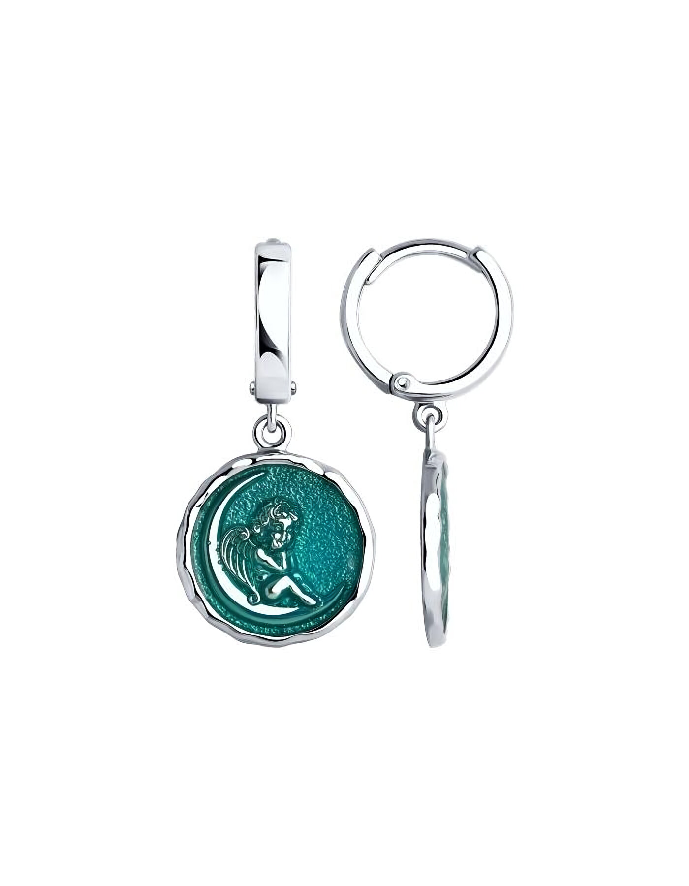 Серьги конго, серебро, 925 проба, родирование, эмаль