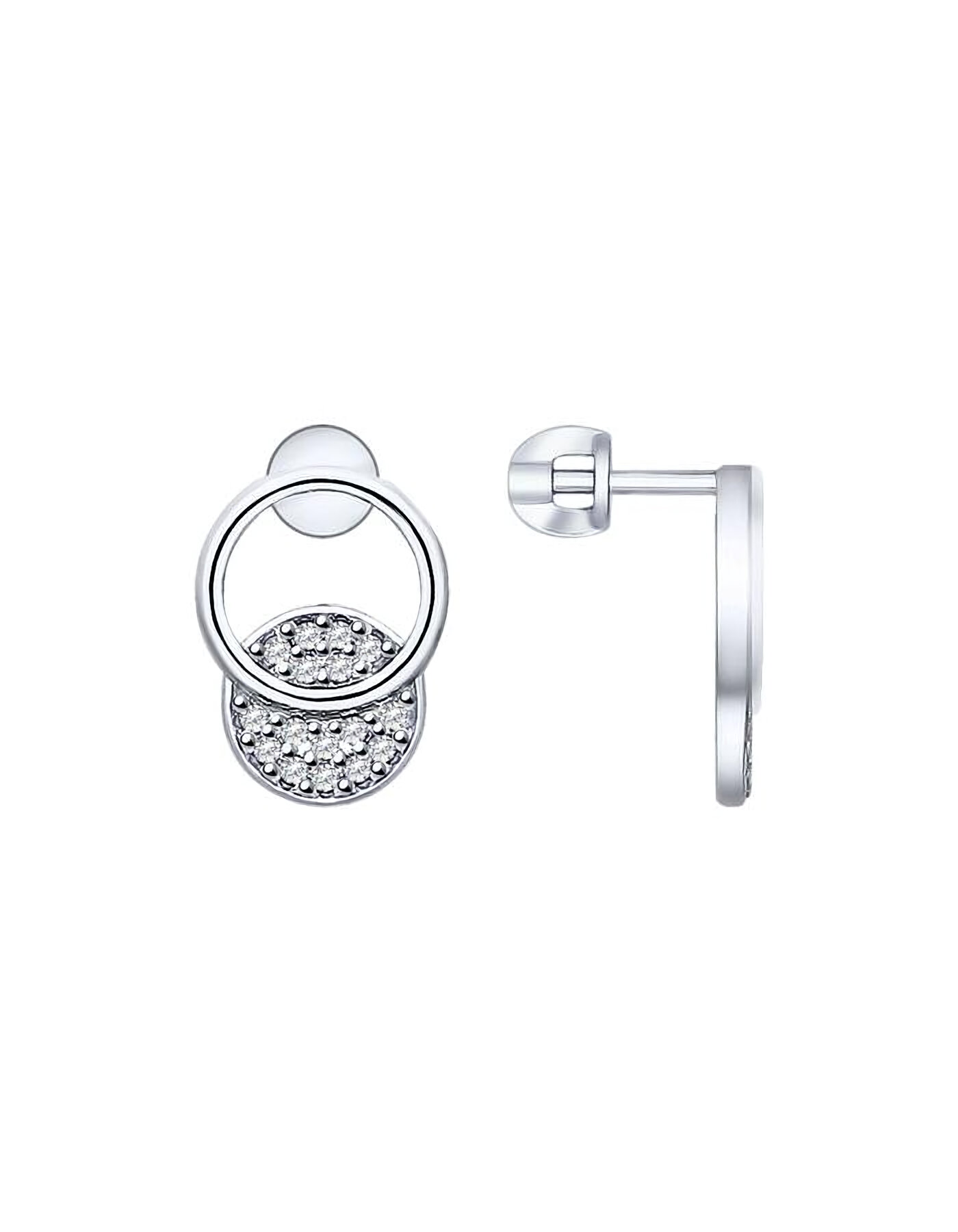 Серьги пусеты, серебро, 925 проба, родирование, фианит