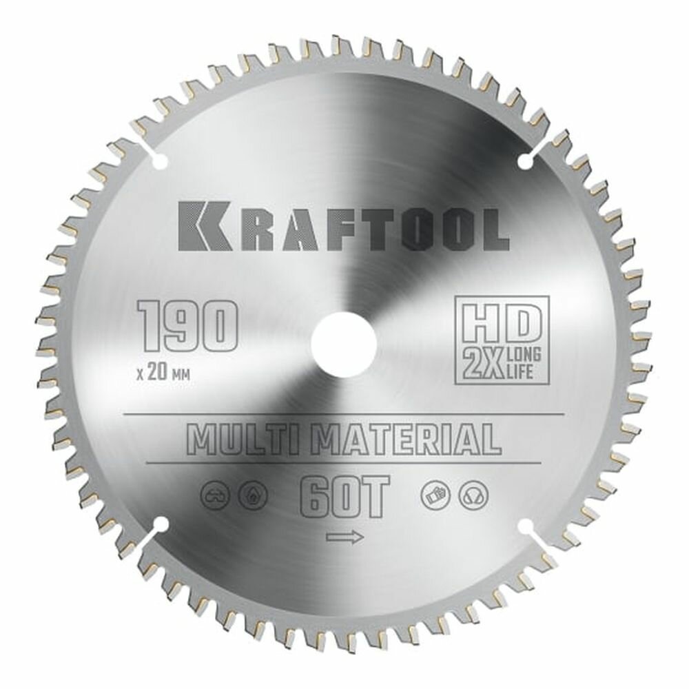 Диск пильный по алюминию 190х20мм 60Т Kraftool Multi Material 36953-190-20