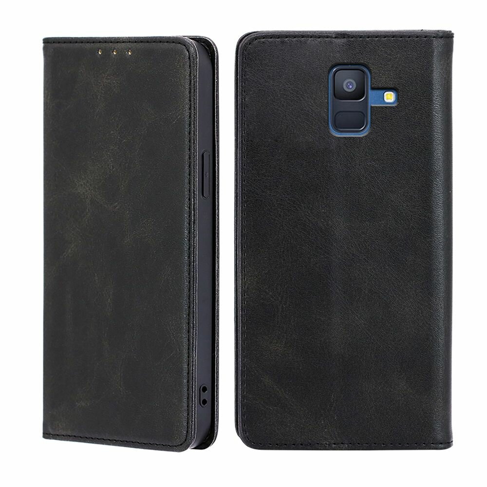 Чехол-книжка MyPads для Samsung Galaxy A6 (SM-A600F) / Самсунг А6 2018, Телячья кожа, закрывающаяся на магнит, черный