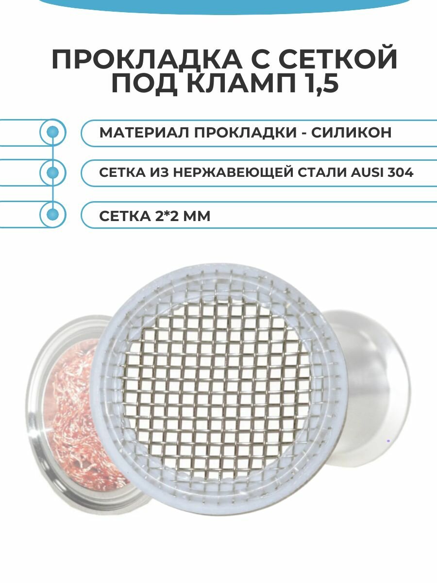 Силиконовая прокладка с сеткой под кламп 1,5 дюйма, сетка 2*2