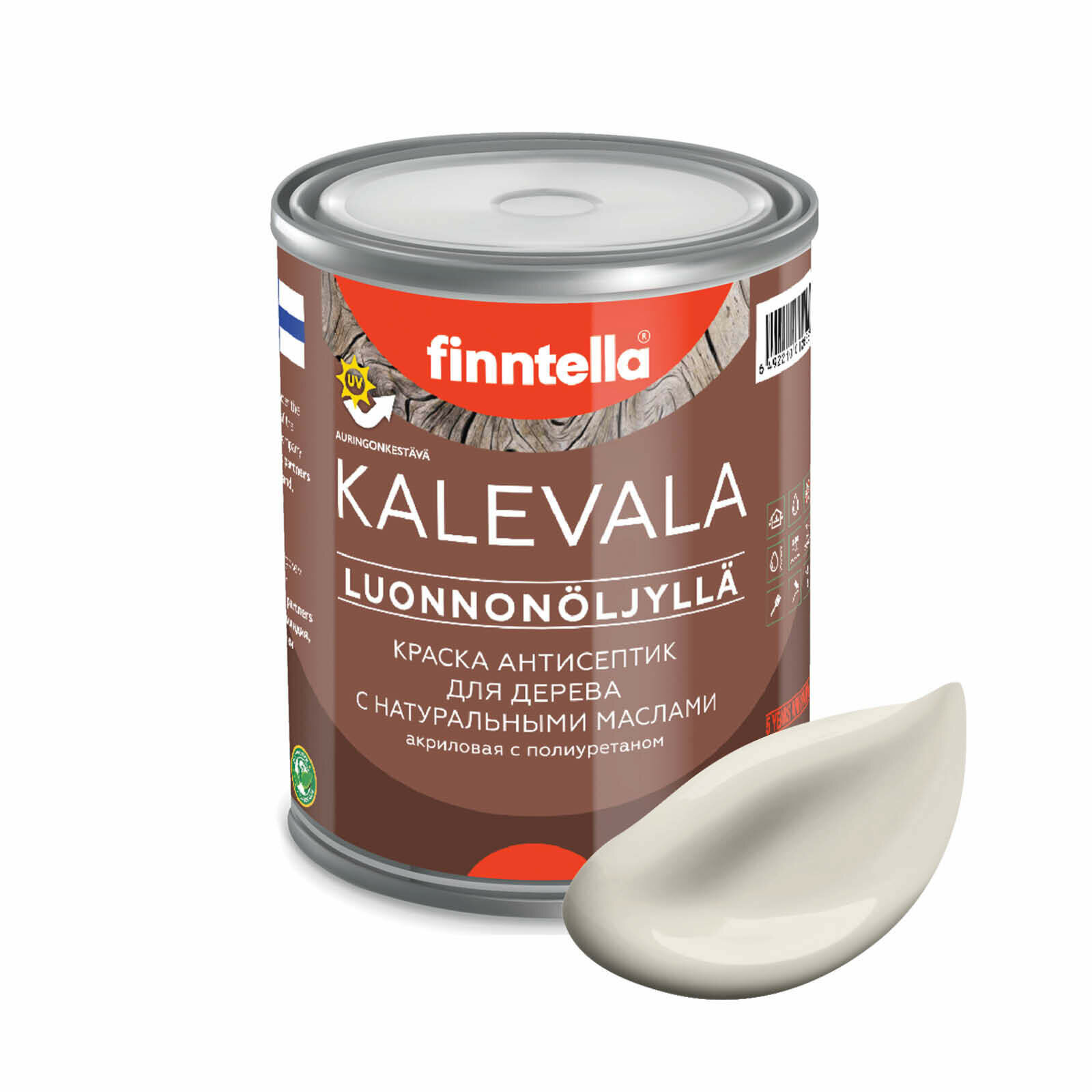 Краска для дерева и деревянных фасадов FINNTELLA KALEVALA, с натуральным маслом и полиуретаном, цвет KUISKAUS (Светло-бежевый холодный) , 0,9л
