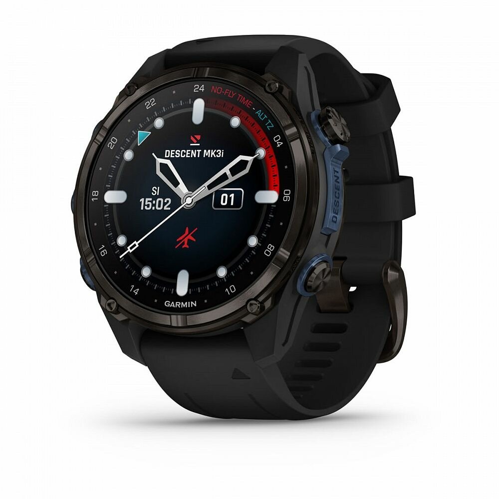 Умные часы Garmin DESCENT MK3I 43 мм, титановый, угольно-серый, DLC, черный силиконовый ремешок (010-02753-11)