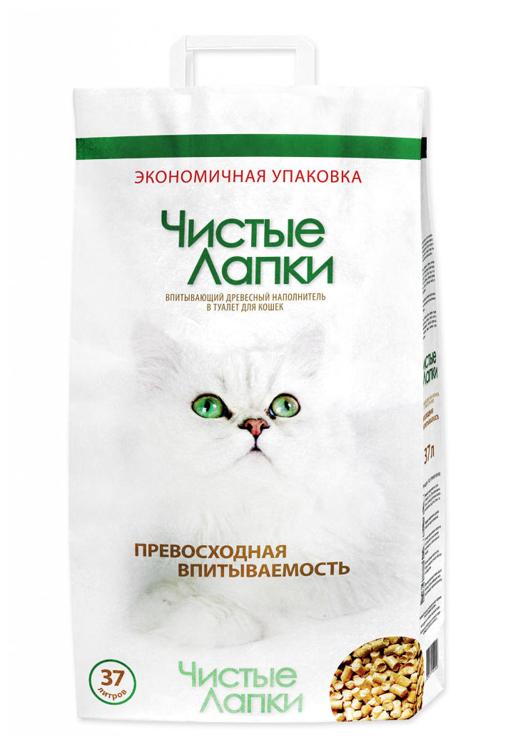 Наполнитель чистые лапки впитывающий древесный (37 л/13,5 кг)