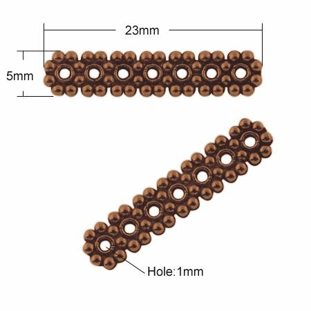 Разделитель, 23х5х2мм, цветочки, на 7 отверстий, базовый материал - цинковый сплав, медного цвета с чернением, 20 шт.