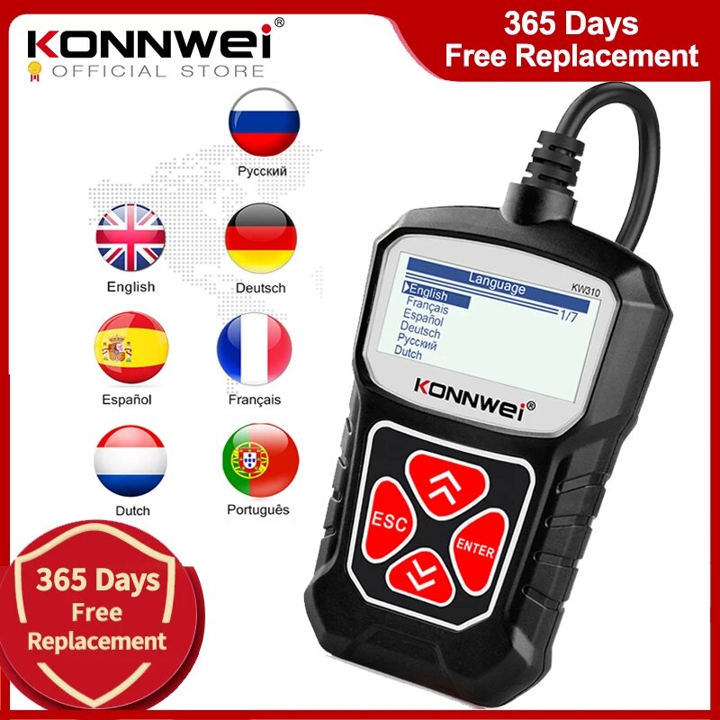 Сканер OBD2 KONNWEI KW310 для автомобиля, сканер OBD 2, диагностический инструмент, Автомобильный сканер, автомобильные инструменты, русский язык PK Elm327