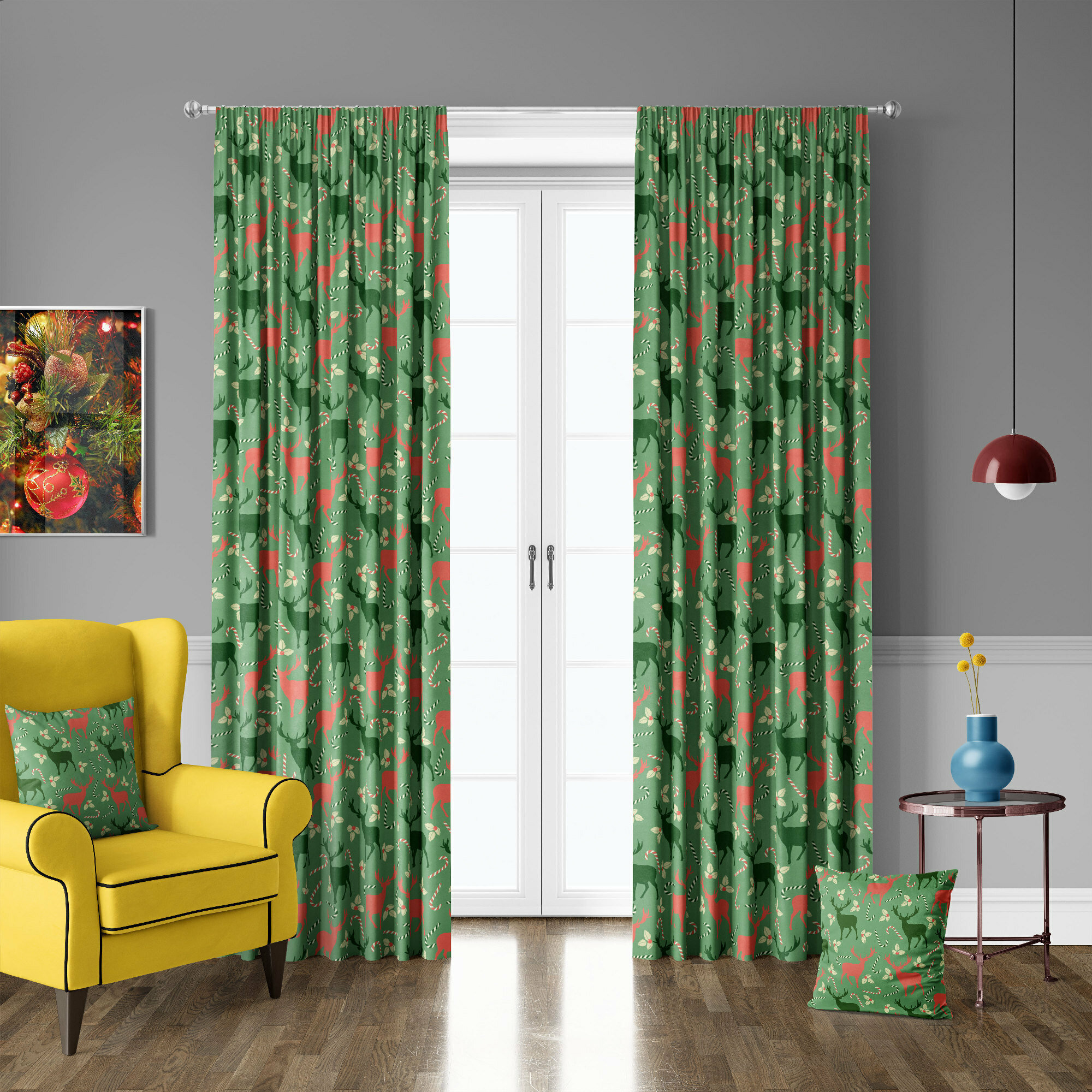 Шторы для комнаты / Новогодние шторы / Фотошторы из ткани габардин 145-260 см 2 шт. /3D шторы / Для гостиной, спальни и кухни