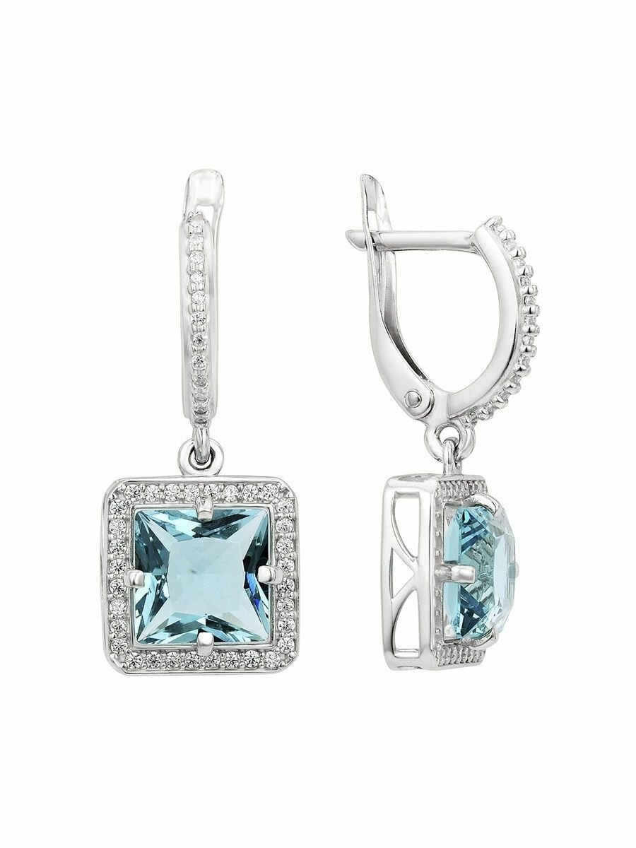 Серьги с подвесками, серебро, 925 проба, фианит, топаз синтетический
