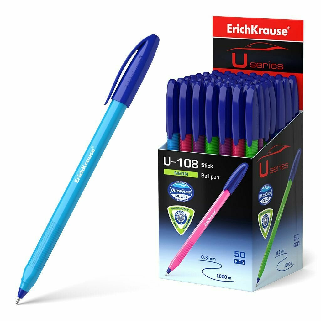 Ручка Er.Krause R-301 Classic Stick 1.0мм, прозрачный корпус красная 43186 . Комплект из 50 ручек