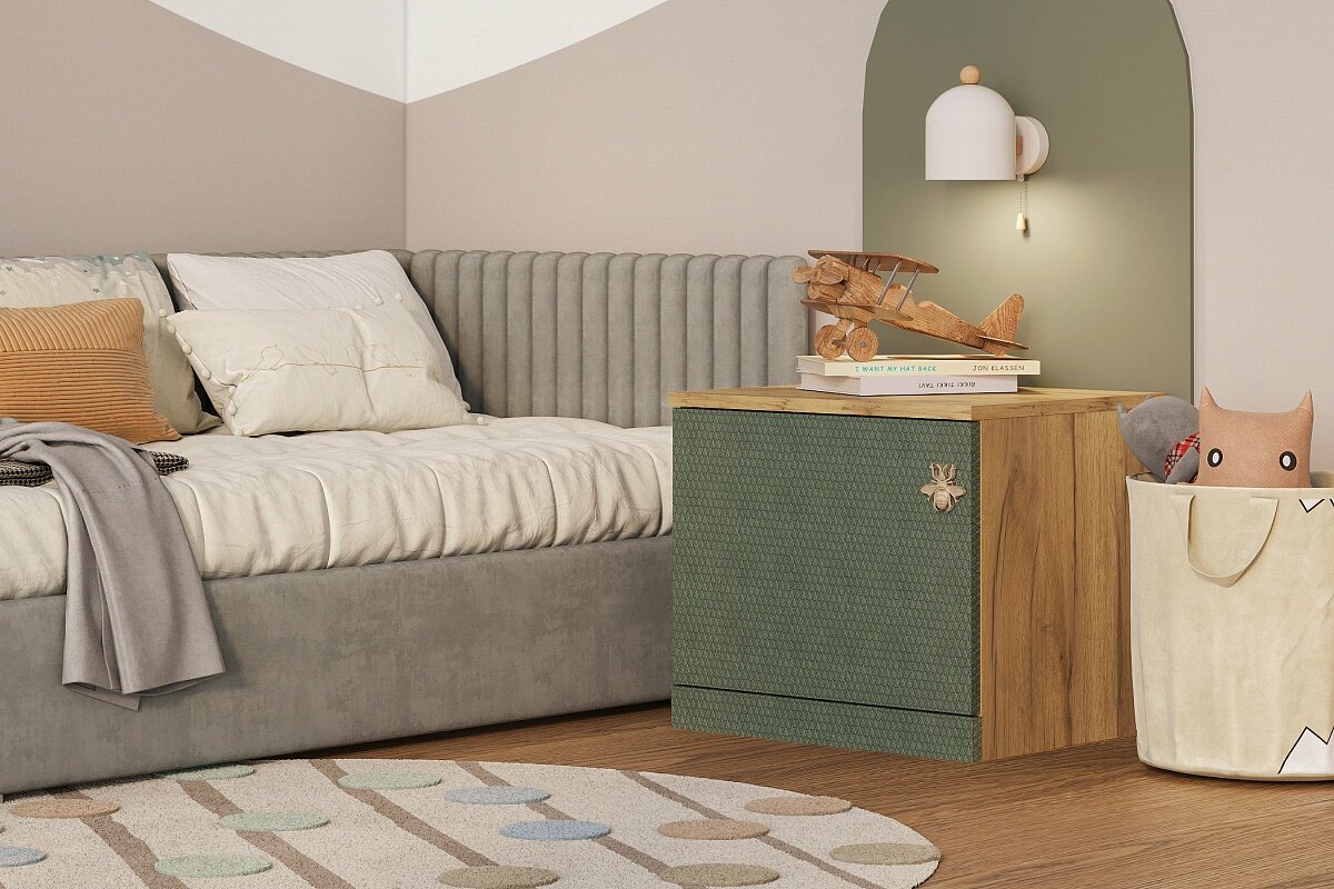 Тумба прикроватная МебельЛэнд24 Скарабей - 1 МДФ Пантано 45x38x40 зеленый