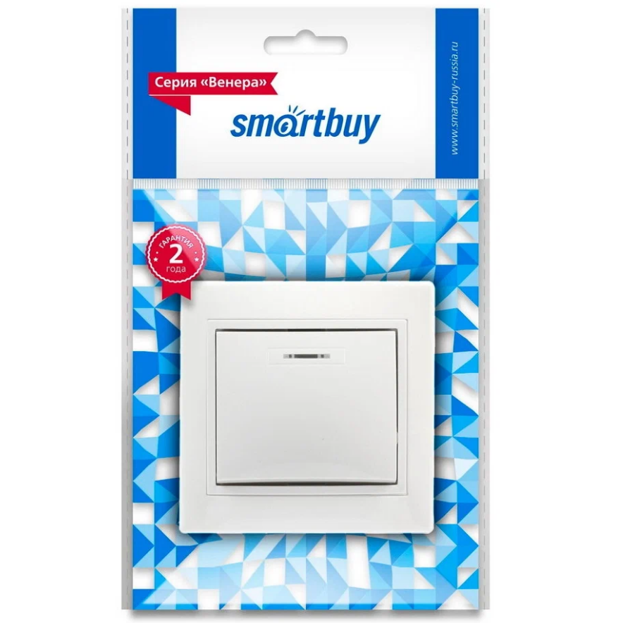 Выключатель Smartbuy Венера, одноклавишный, скрытой установки, с подсветкой, цвет: белый