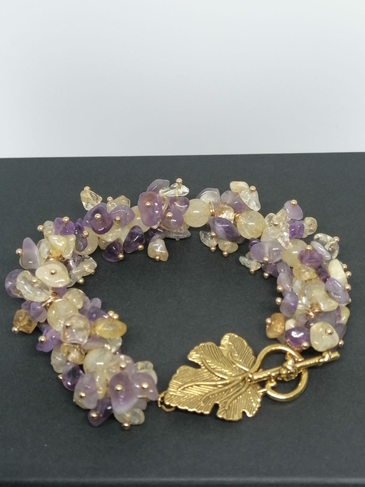 Эластичный браслет, цитрин, аметист