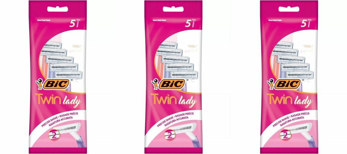 BIC Женская бритва одноразовая Twin Lady, 5 шт в уп, 3 уп
