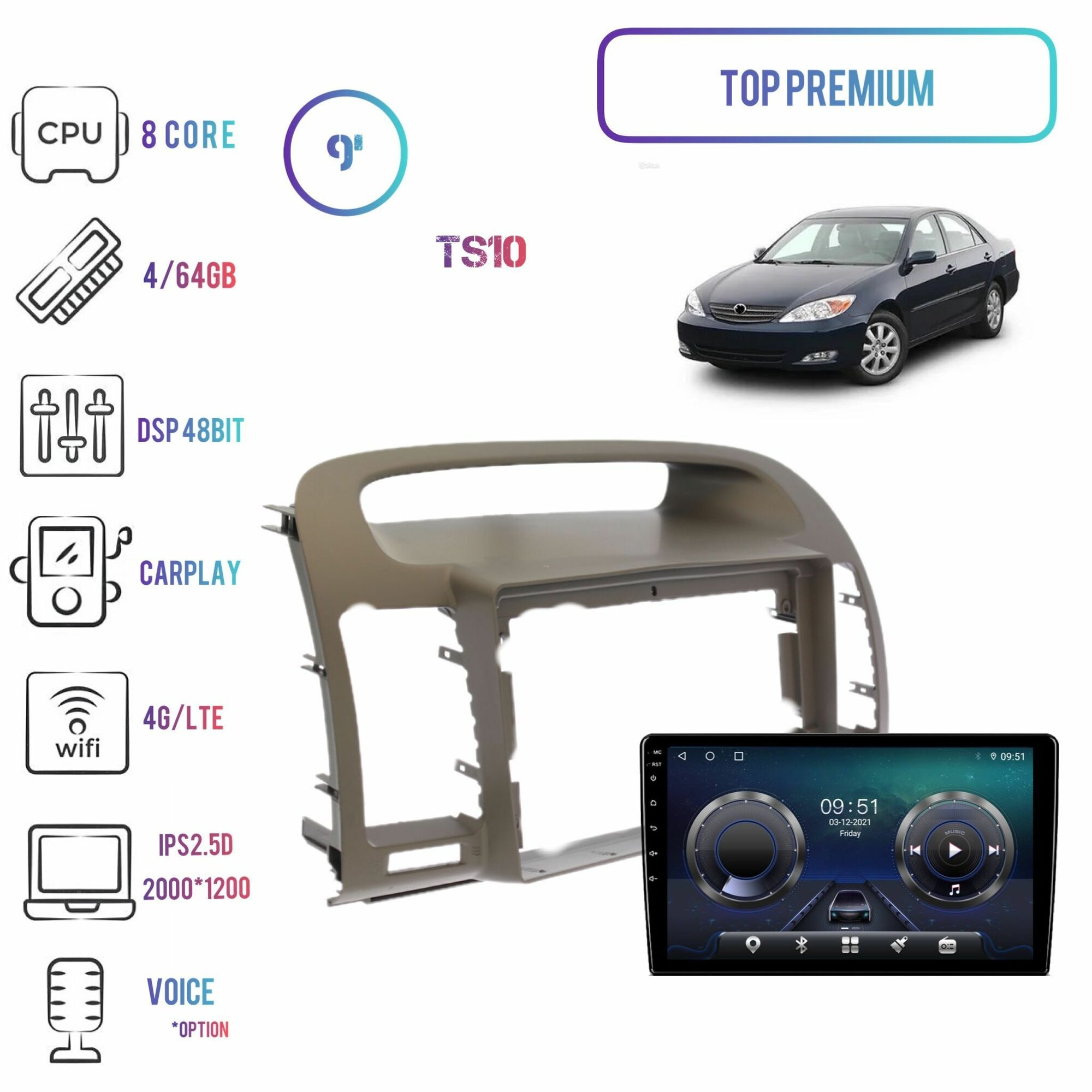 Магнитола XY AUTO TS10, для Camry 30 2001-2006, Android 12, 9", 4+64 GB