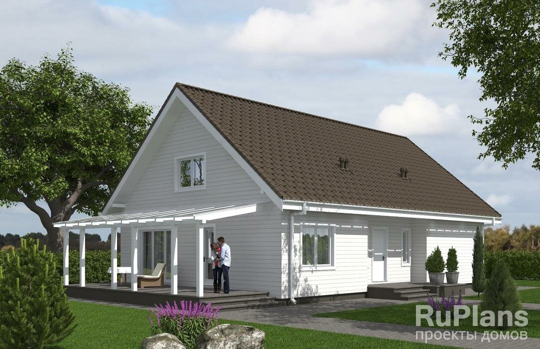 Проект одноэтажного дома с чердаком и террасой (193 м2, 18м x 10м) Rg5490