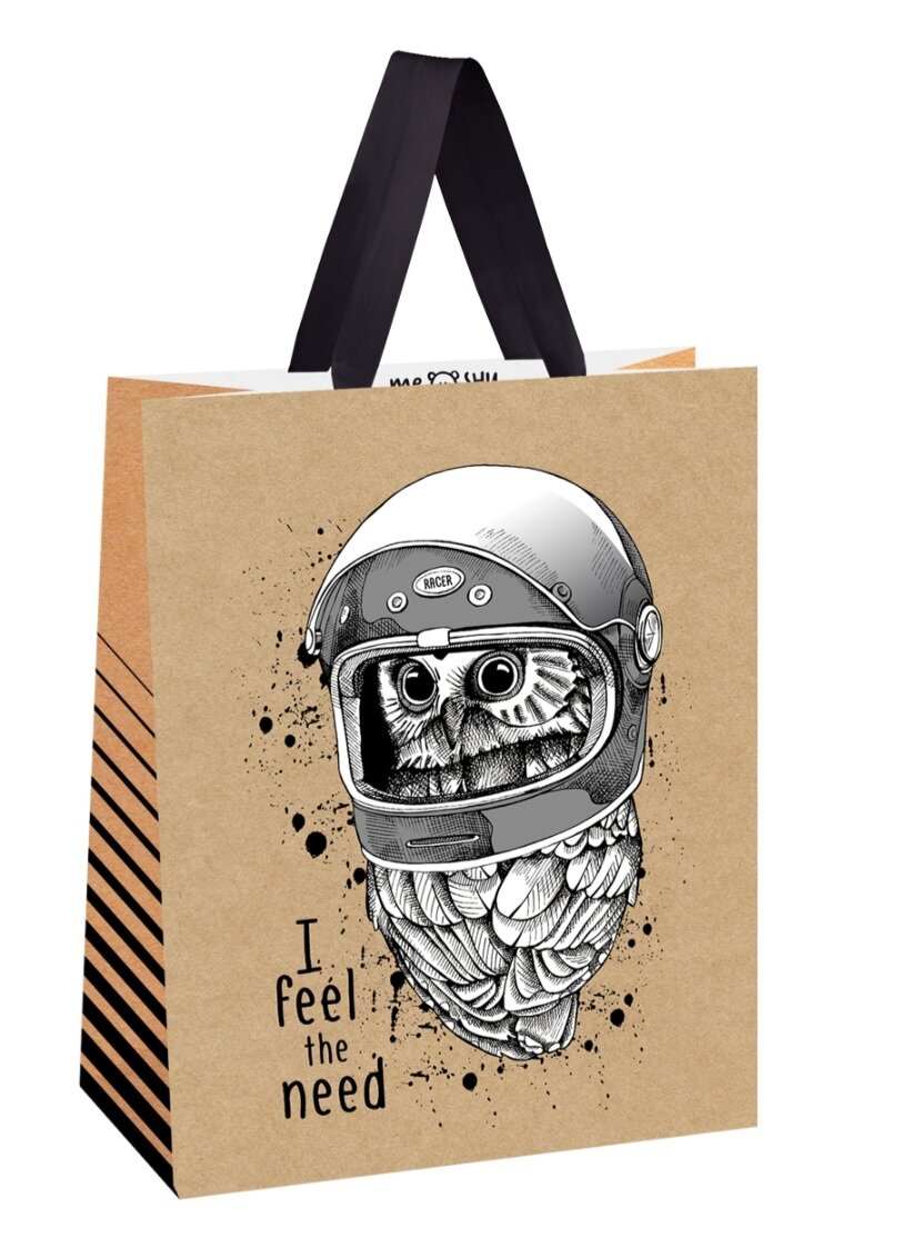 Пакет подарочный 18*23*10см MESHU "Space Owl", выборочный лак, крафт - 3 шт.
