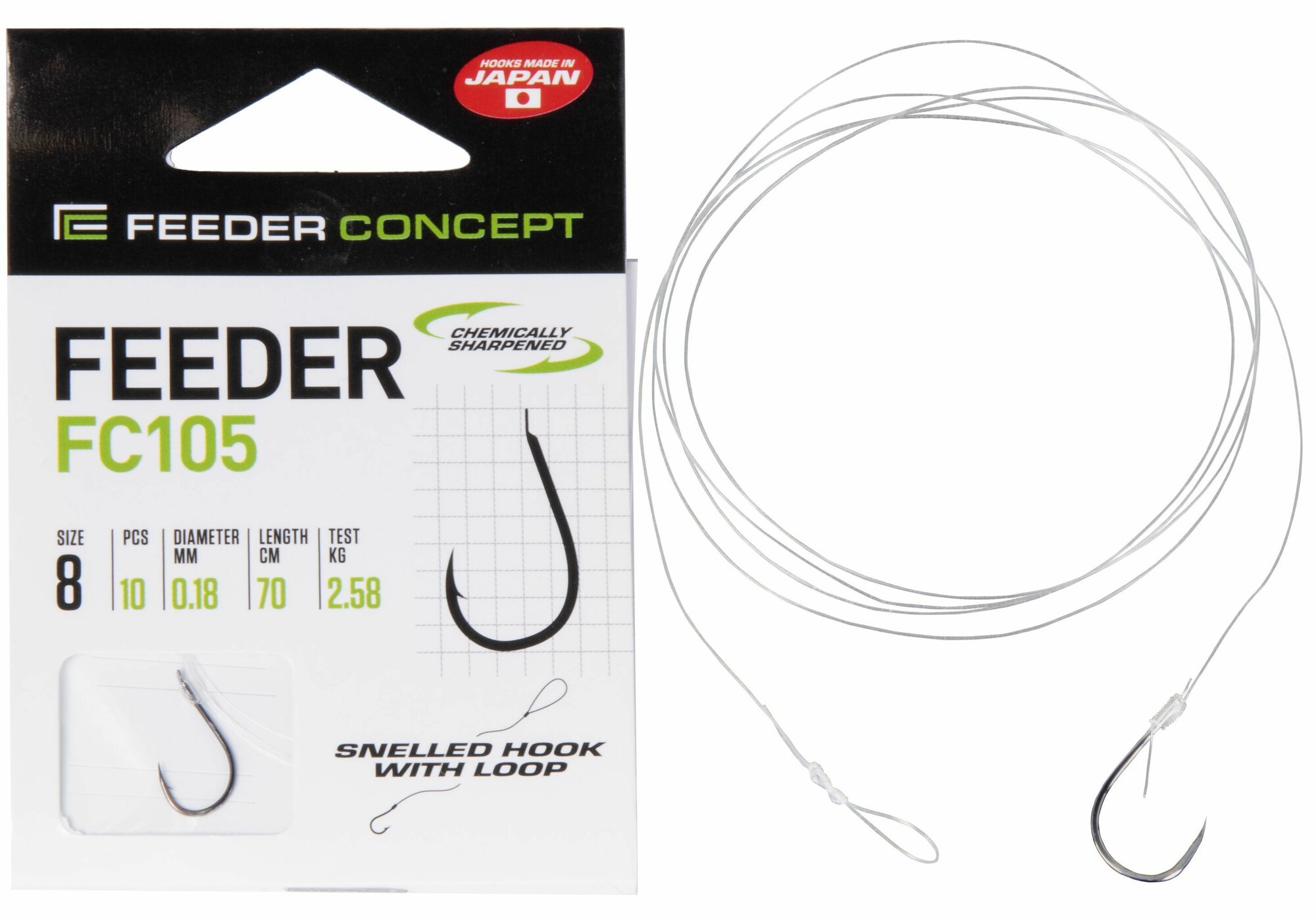 Крючки с поводком FC FEEDER сер. FC105 70см, разм.008, 0,18мм 10шт.