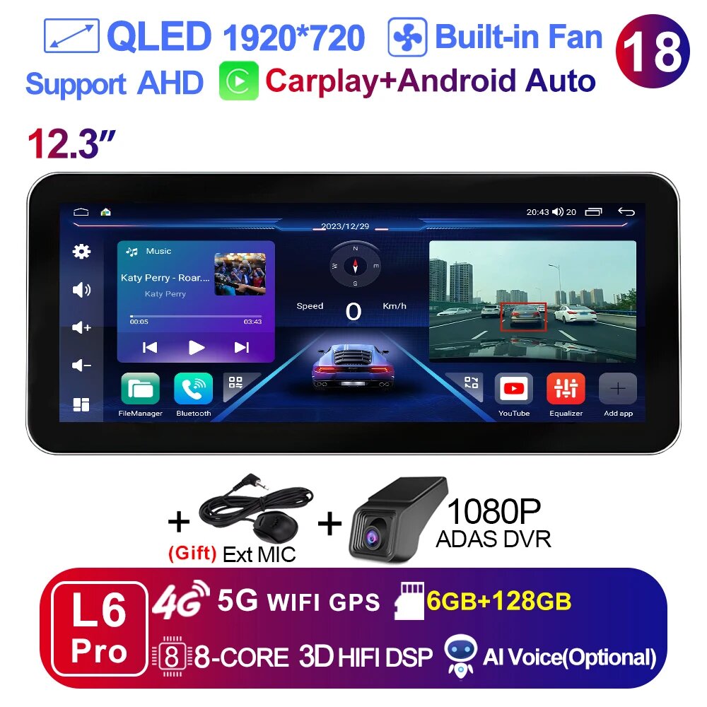 LEHX L6PRO 12,3 дюйма для BMW Mercedes Style Carplay Android Auto 2Din L6Pro(6-128GB)DVR