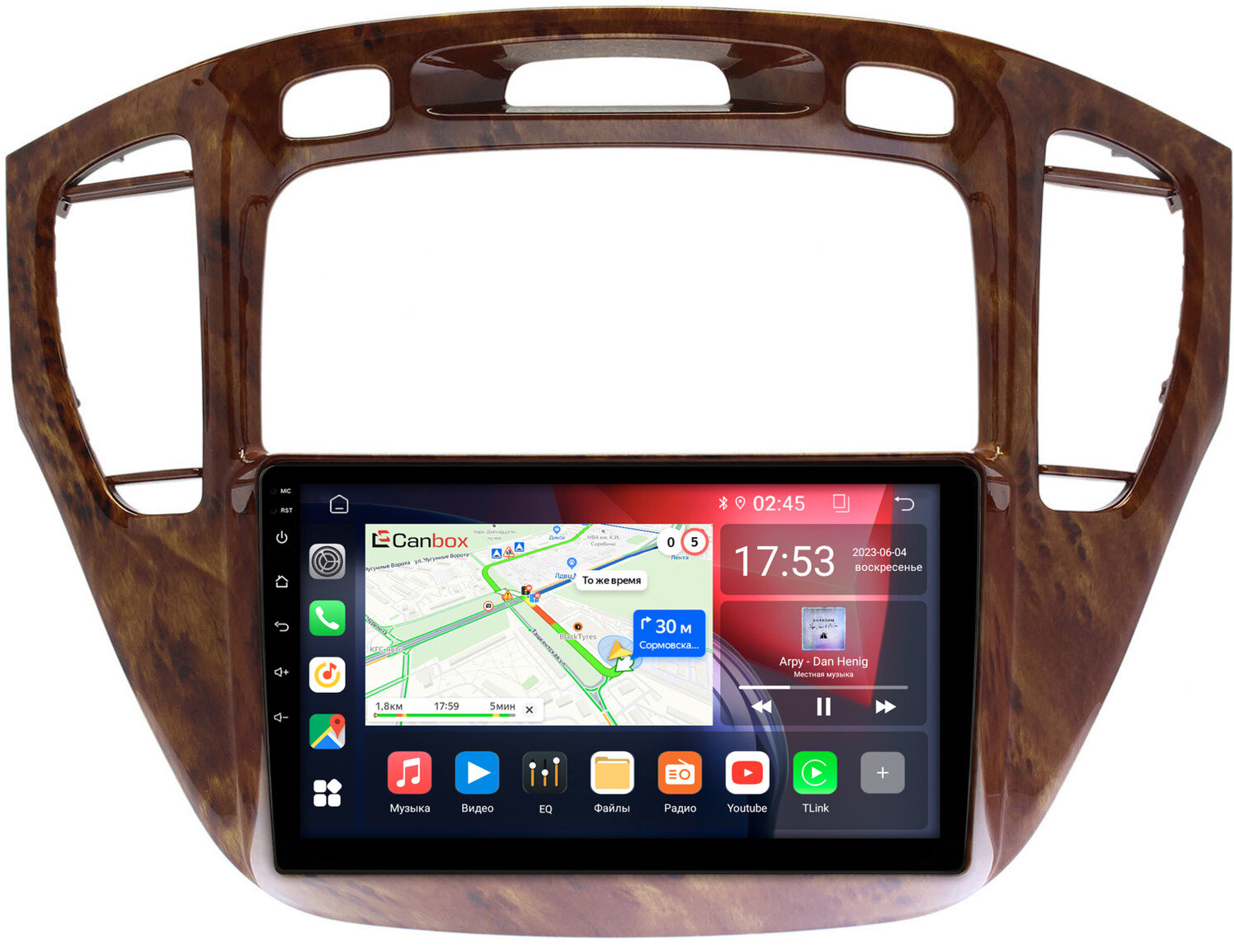 Штатная магнитола Canbox RS9-9293 Toyota Highlander (U20), Kluger (XU20) 2000-2007 (орех, авто без монитора) Android 10 (IPS, DSP, CarPlay)