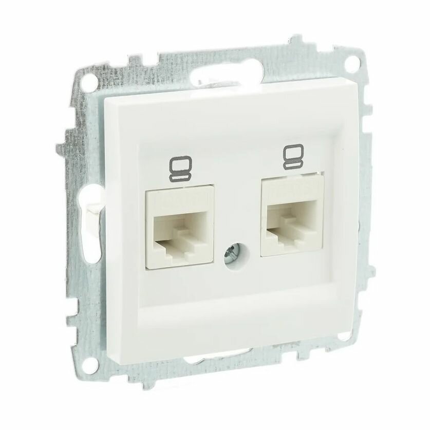 Розетка (механизм) компьютерная двойная EL-BI Zena Vega Natural 2хRJ45 cat.6 без рамки молочно-белая 609-010200-248