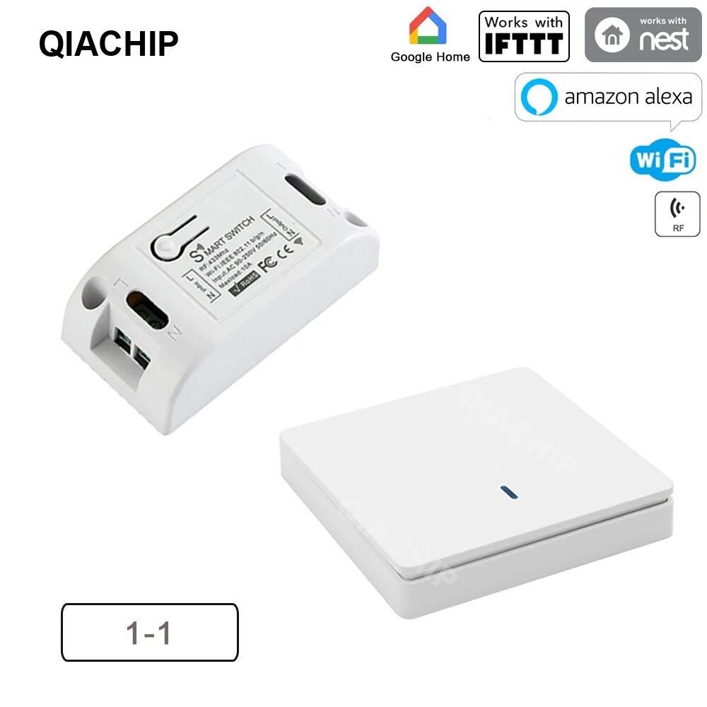 QIACHIP Беспроводной умный выключатель Tuya Wi-Fi RF 433 МГц 1 T1Smart switch
