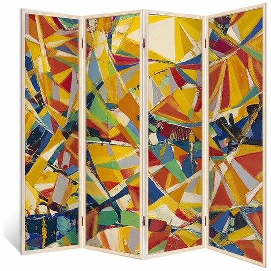 Ширма перегородка Декор Депо для комнаты деревянная "Энергия." двухсторонняя с картинкой (абстр) 4 створки кремовый дуб 176х185 см 14 кг
