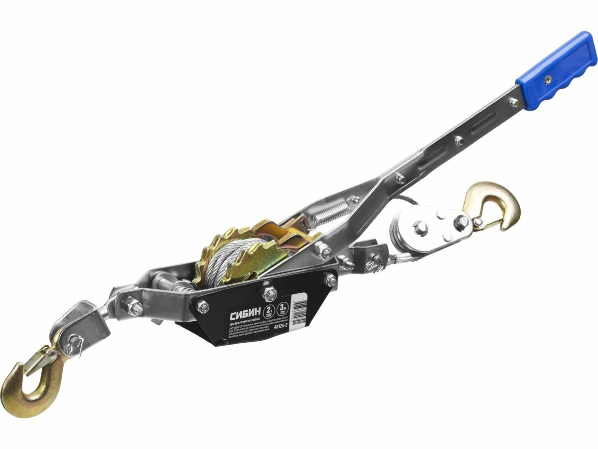 Лебедка ручная рычажная тросовая 2000 кг 3 м Сибин 43125-2
