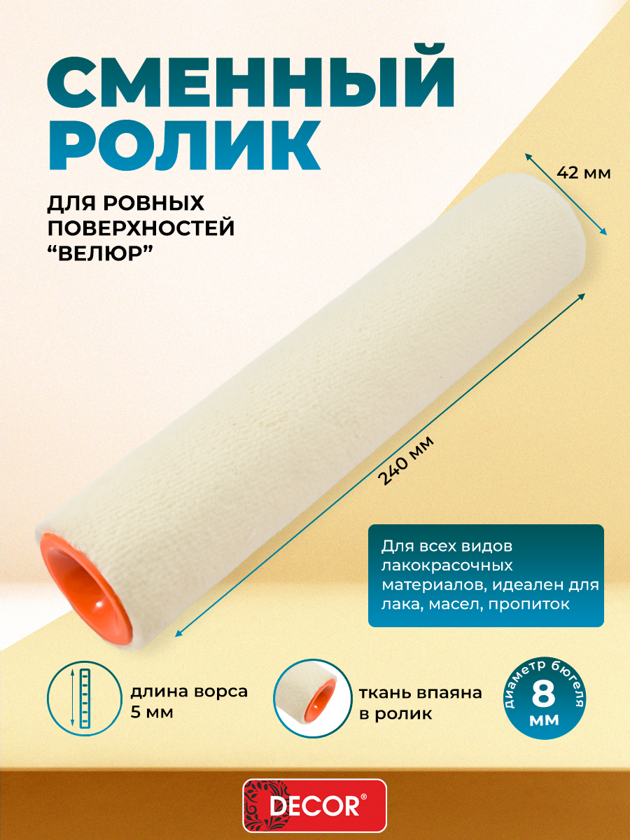 Декоративный малярный ролик Decor PROFI Велюровый 24см, ворс 5мм