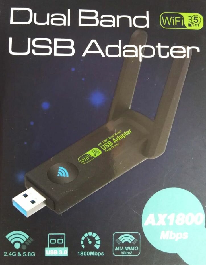 Адаптер беспроводной USB AX1800Mbps, двухдиапазонный, черный, 22 г