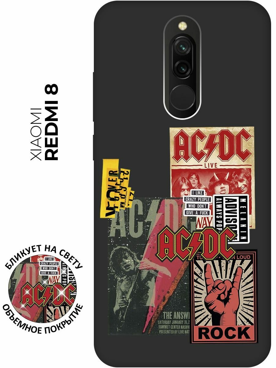 Матовый чехол AC/DC Stickers для Xiaomi Redmi 8 / Сяоми Редми 8 с 3D эффектом черный