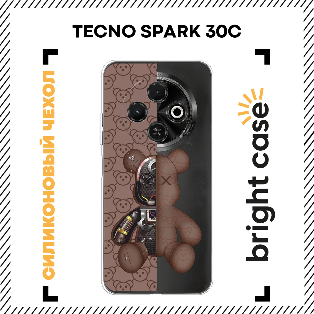 Чехол на Tecno Spark 30C / Текно Спарк 30C с принтом Половинка медведя, прозрачный