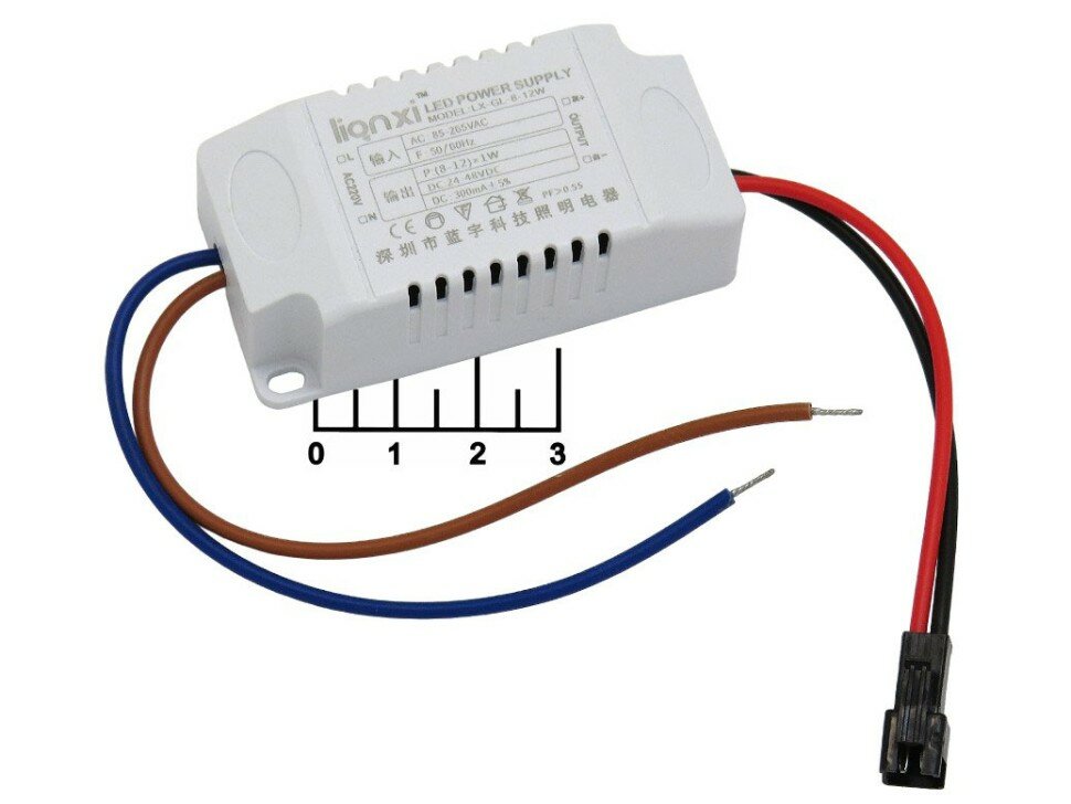 Драйвер светодиода 300mA/24-48VDC 85-265VAC (8-12)*1W LX-GL-8-12W