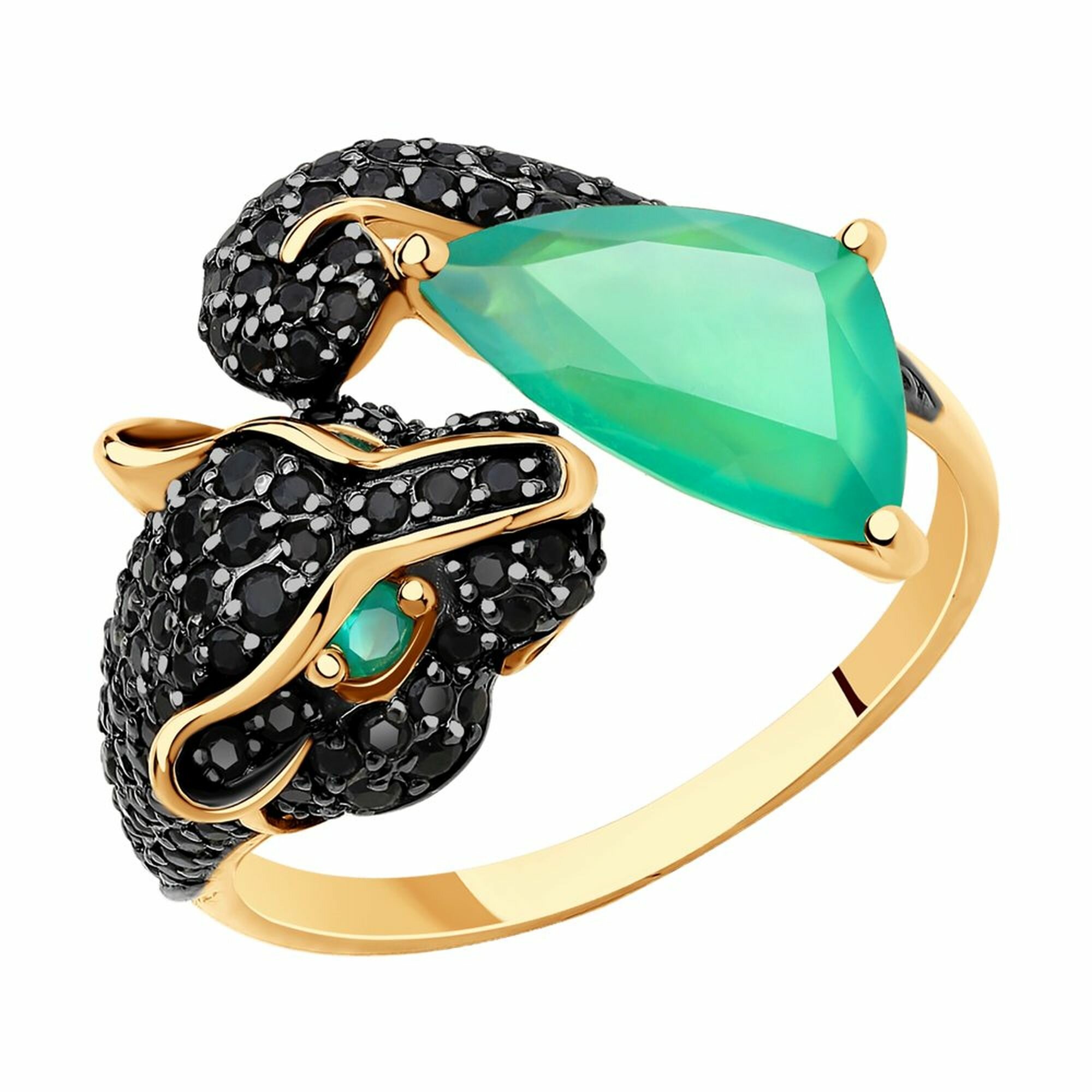 Кольцо, красное золото, 585 проба, агат, фианит