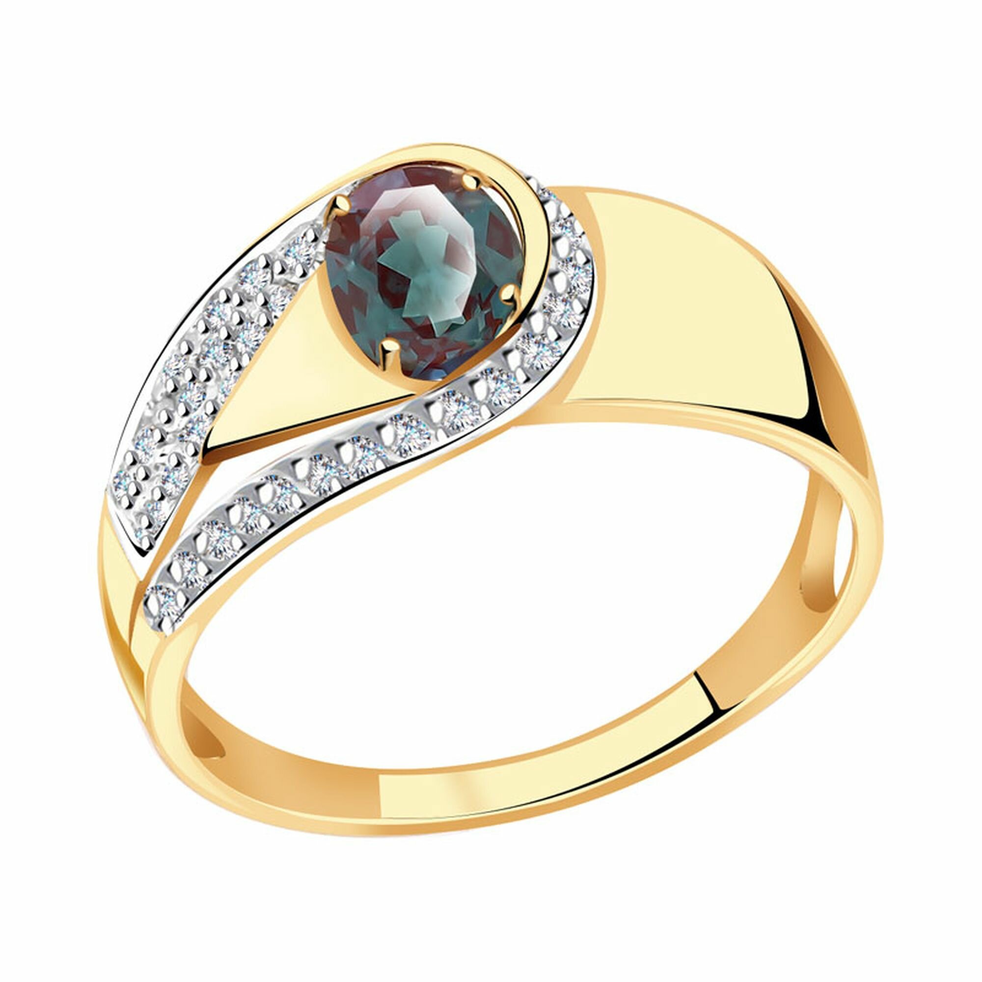 Кольцо, красное золото, 585 проба, бриллиант, александрит