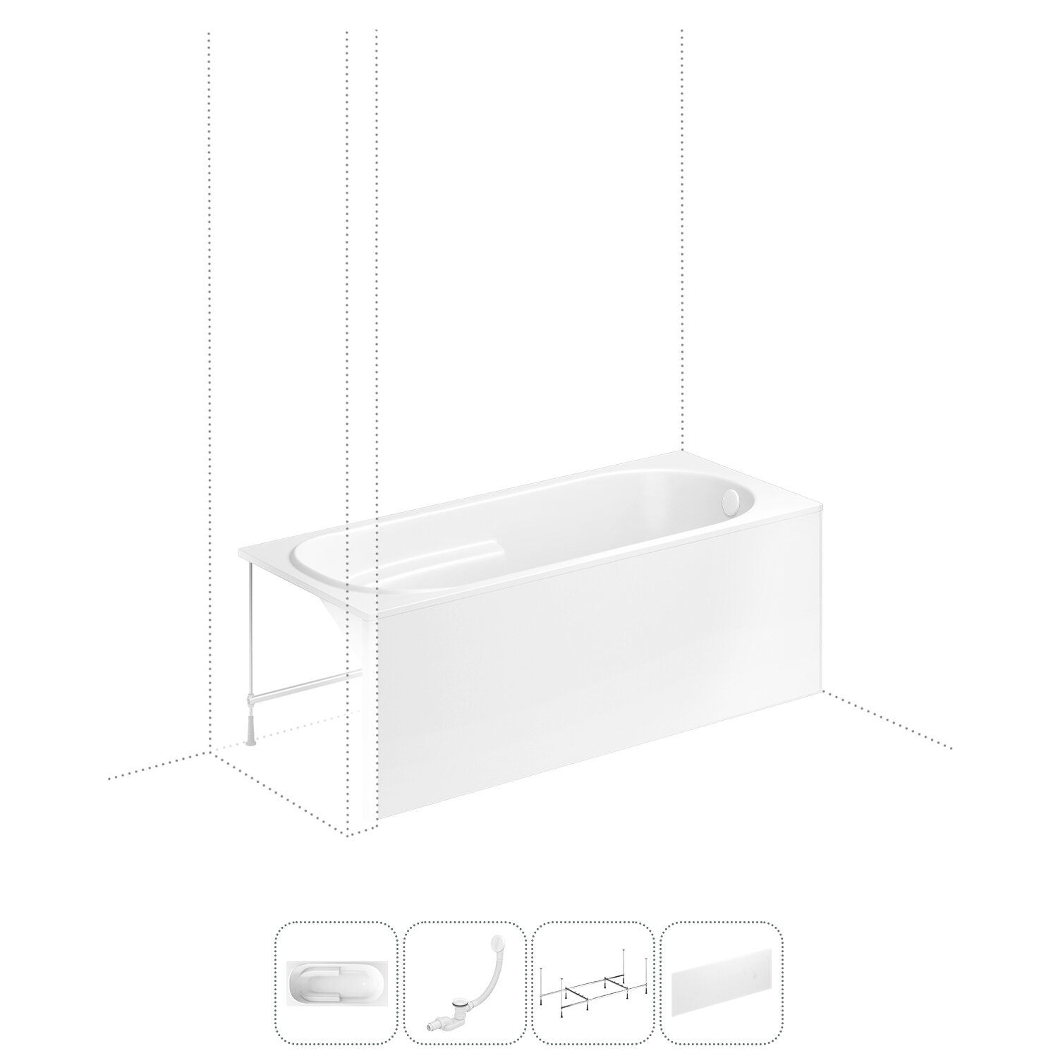 Акриловая ванна 160x75 с каркасом и экраном Lavinia Boho Bristol 202011144 в наборе 4 в 1: прямоугольная ванна 160 x 75 см, слив-перелив, каркас, экран