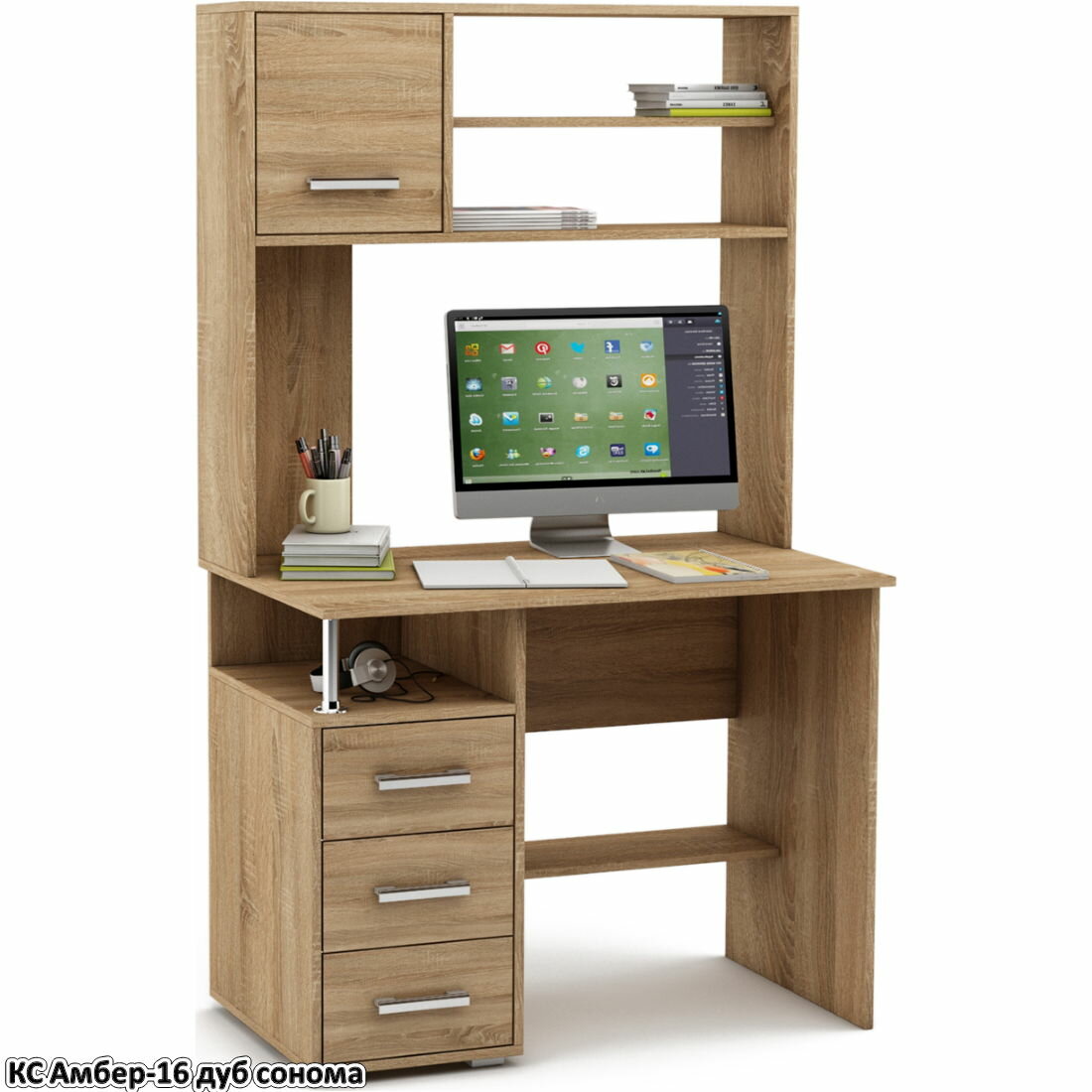Компьютерный стол Амбер-16 Дуб-сонома, ЛДСП, МФ Владимир VMF, 96,6х165х60 см.