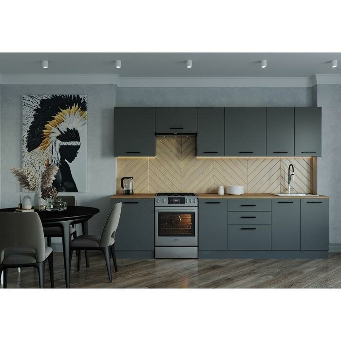 Кухня прямая «Антрацит», со столешницей, 3000×600 мм, цвет антрацит/дуб вотан/антрацит