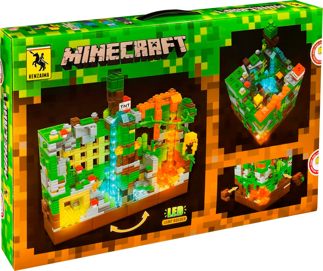 Конструктор Зеленая крепость Майнкрафт 866 деталей светящийся с LED-подсветкой / игрушка конструктор