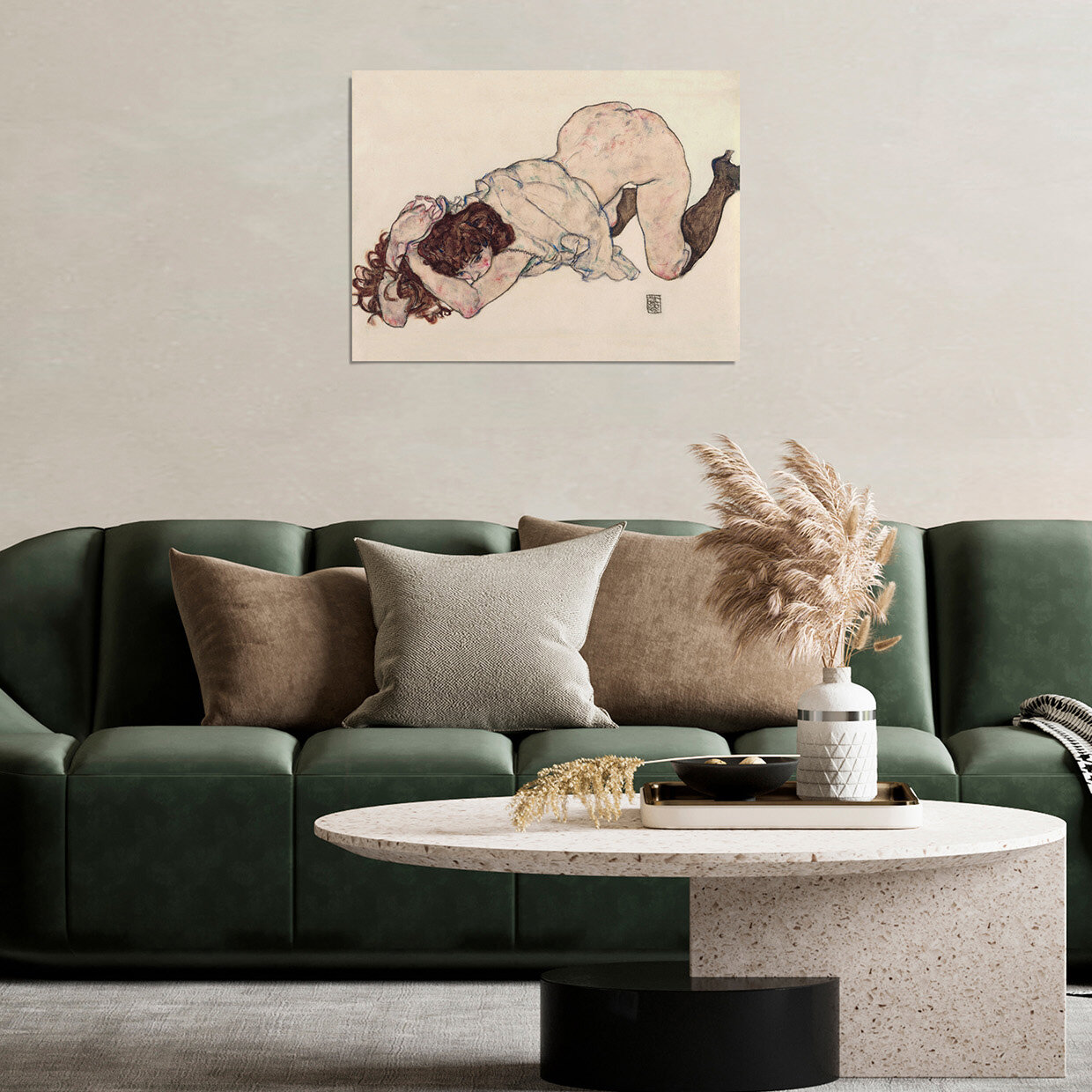 Картина на холсте, репродукция / Эгон Шиле - Kneeling Girl, Resting on Both Elbows / Размер 40 x 53 см