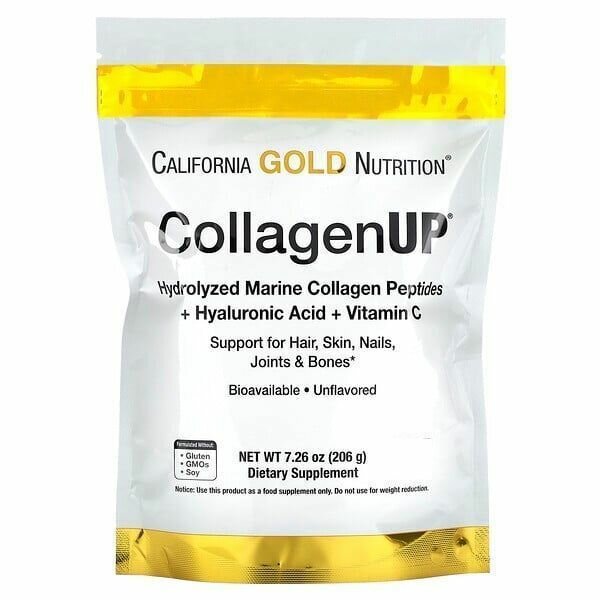 California Gold, Collagen UP, Коллаген морской, c гиалуроновой кислотой и витамином C, 206гр