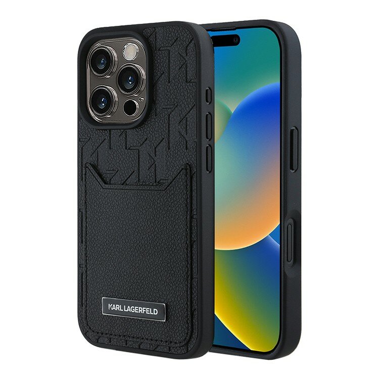 Karl Lagerfeld чехол с карманом для карты на iPhone 16 Pro Max, PU-кожа Grained Monogram черный